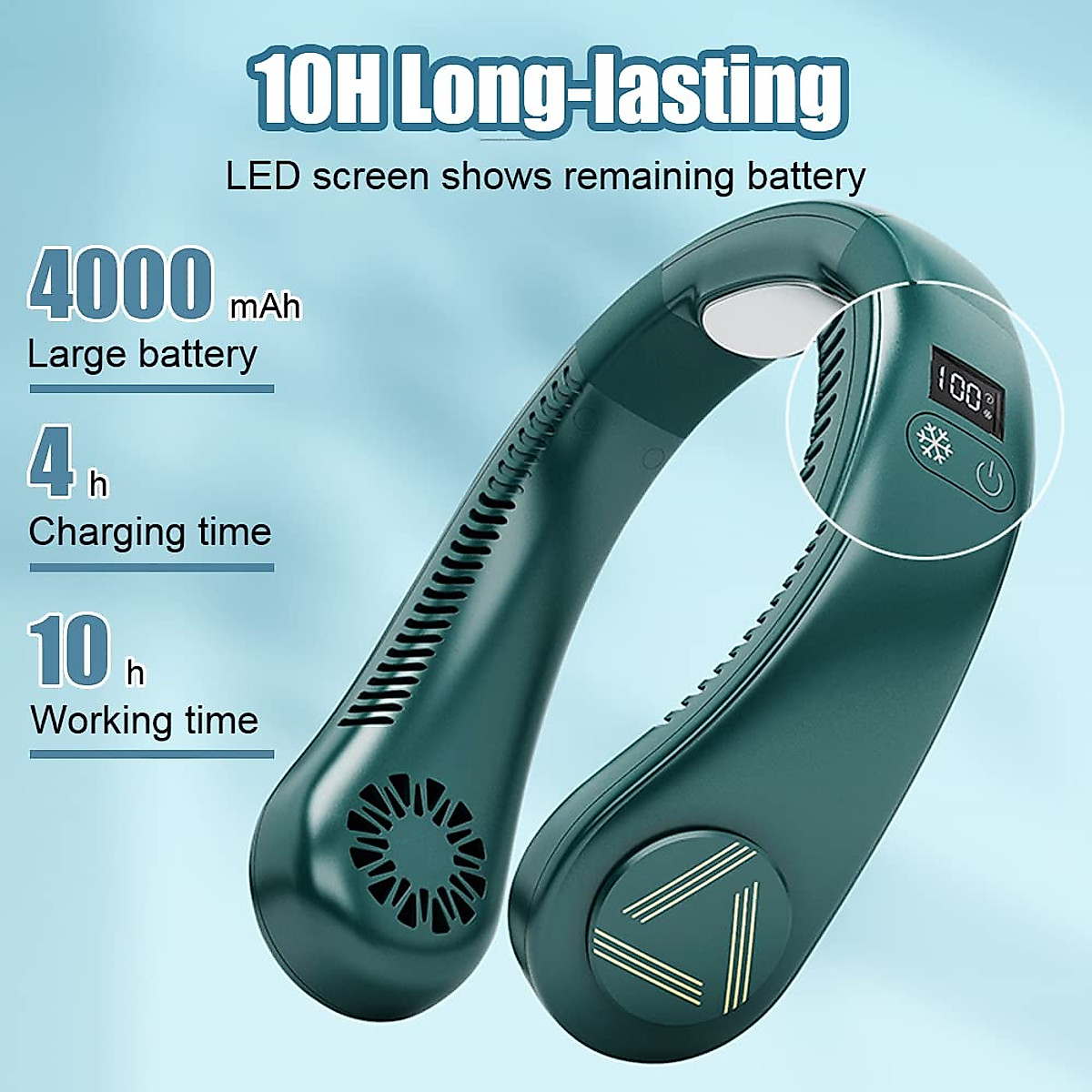 NORMIA RITA Air-conditioned Neck Fan Personal Neck Fan with Refrigeration Chip, Bladeless Fan Portable AC Cooling Fan Wearable Fan for Travel, Outdoor, Fast Cool 50℉ - 68℉