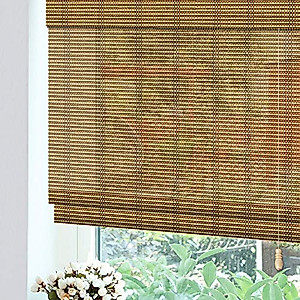 LETAU Wood Window Roman Shades, Bamboo Light Filtering Window Blinds for Outdoor Home, Office, Kitchen, Pattern 6