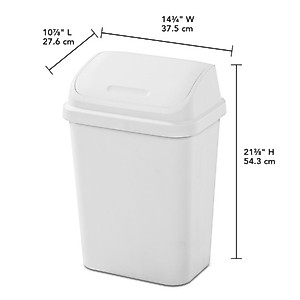 Sterilite 7.8 Gallon SwingTop Wastebasket, Plastic Trash Can with Lid and Compact Design for Kitchen, Office, Dorm, or Laundry Room, White (6 Pack)