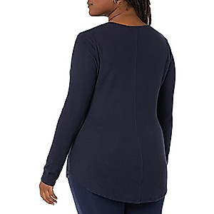 Daily Ritual Women's Cozy Knit Standard-Fit Long-Sleeve Shirttail Hem Crewneck Shirt, Navy, Medium