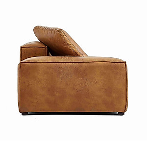 Mido Mido 142” Wide 5 Seater Sofa Filled with Feather and Foam, Modern Air Leather Large Sectional Sofa Couch, Waterproof, Dust-Proof Sofa Set for Living Room Apartment Home Hotel (Cognac Tan)