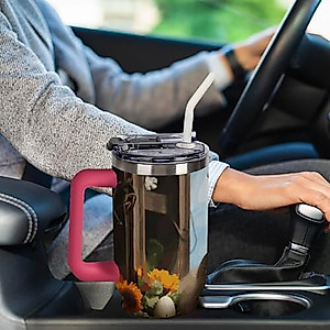 40 Oz Vacuum Tumbler with Light Rose Red Handle Leakproof Insulated Tumbler Easter Rabbit And Easter Eggs Stainless Steel Travel Mug with Lid And Straw Coffee Cup Cute Water Bottles Cup Holder Friendl