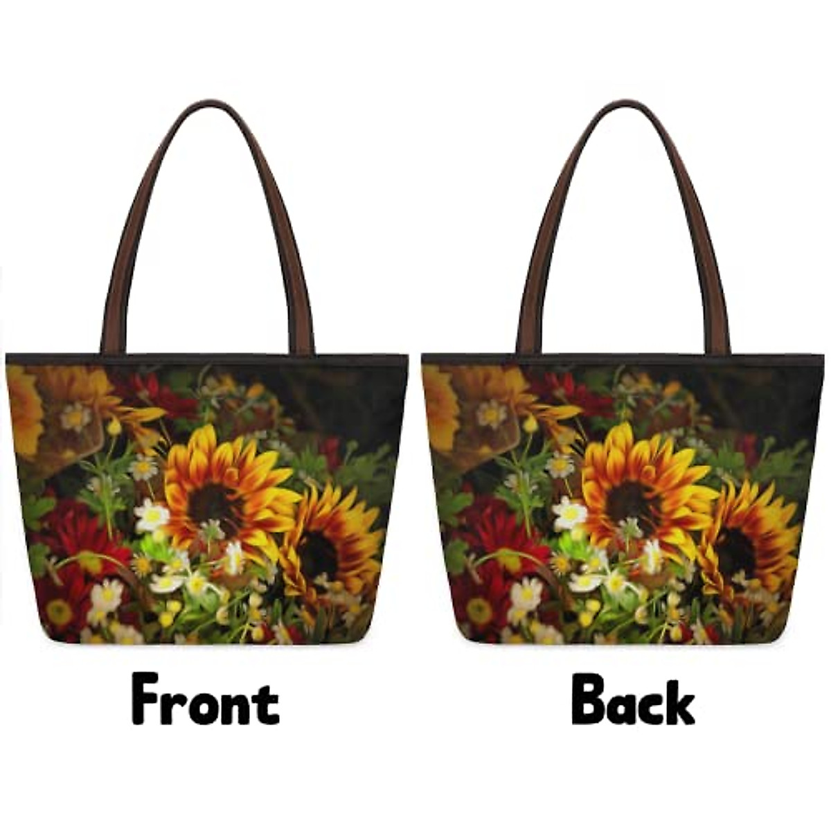 Sunflower Floral Large Totes Top Handle Purse Women Shoulder Bag, Summer Flower Tote Bag with Zipper Handbag for Travel School Girls