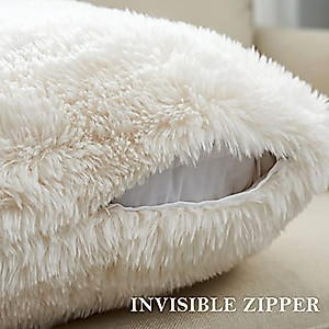 Cozy Bliss Super Soft Fuzzy Faux Fur Throw Pillowcovers for Couch, Long Hair Fluffy Shaggy Throw Pillowcases, Luxury Plush Decorative Pillow Covers for Sofa Bed(20" x 20", Ivory)