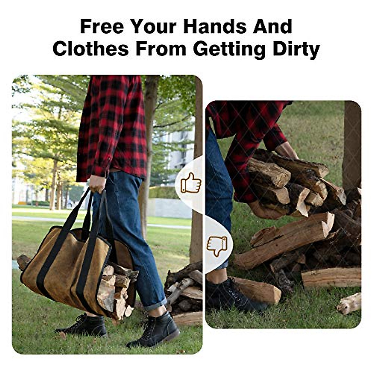 GASPRO Firewood Carrier, 40 x 18inch Firewood Tote Bag, Canvas Log Carrier with Reinforced Handles, Double Sides Usable