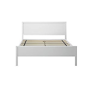 Plank+Beam Solid Wood Full Bed Frame with Panel Headboard, Modern Full Platform Bed with Wood Slat Support, No Box Spring Needed, White