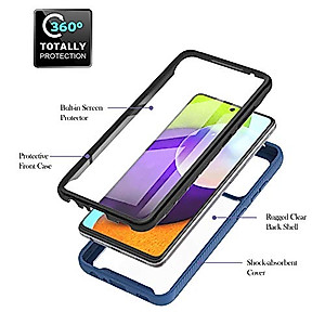 Ostop Case Compatible with Samsung Galaxy A52 5G/4G,Full Body Rugged Clear Case with Built-in Screen Protector,Front and Transparent Back Dual Layer Hybrid Cover,Shockproof Soft TPU Bumper Case,Blue