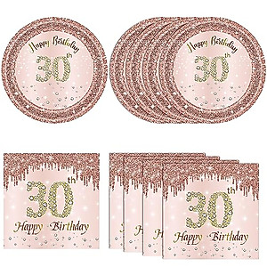 30th Birthday Decorations for Women, Rose Gold 30 Birthday Party Decoration for Her,30th Birthday Plates and Napkins Party Decorations Table Decors Rose Gold Vintage 1993 Birthday Decorations for Women Girl