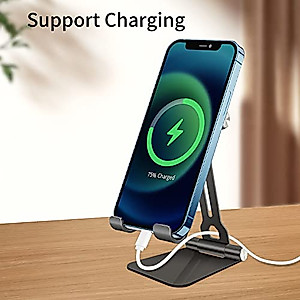Cell Phone Stand, Adjustable Foldable Aluminum Desktop Phone Holder Cradle Dock Compatible with iPhone 14 13 12 11 Pro Max, SE, XR, 8 Plus, Android Smartphone, Pad, Desk Accessories