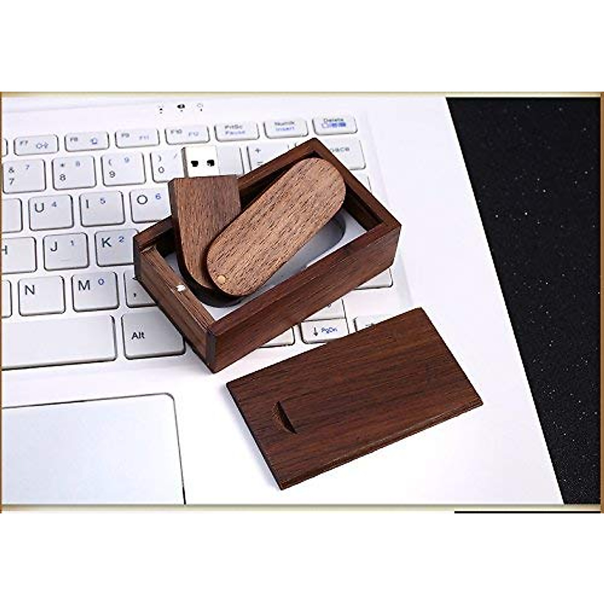 Wood 2.0/3.0 USB Flash Drive USB Disk Memory Stick with Wooden Box (3.0/64GB, Walnut Wood)