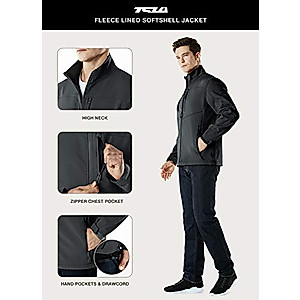 TSLA Men's Full-Zip Softshell Winter Jacket, Waterproof Fleece Lined Athletic Jacket, Outdoor Sport Windproof Jackets, Active Dark Grey, Medium
