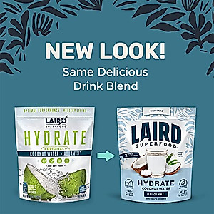 Laird Superfood HYDRATE Coconut Water Powder Drink Supplement with Coconut Water and Auqamin, All Natural, No Added Sugars, Gluten-Free, Non-GMO, Vegan, 8 oz. Bag, Pack of 1
