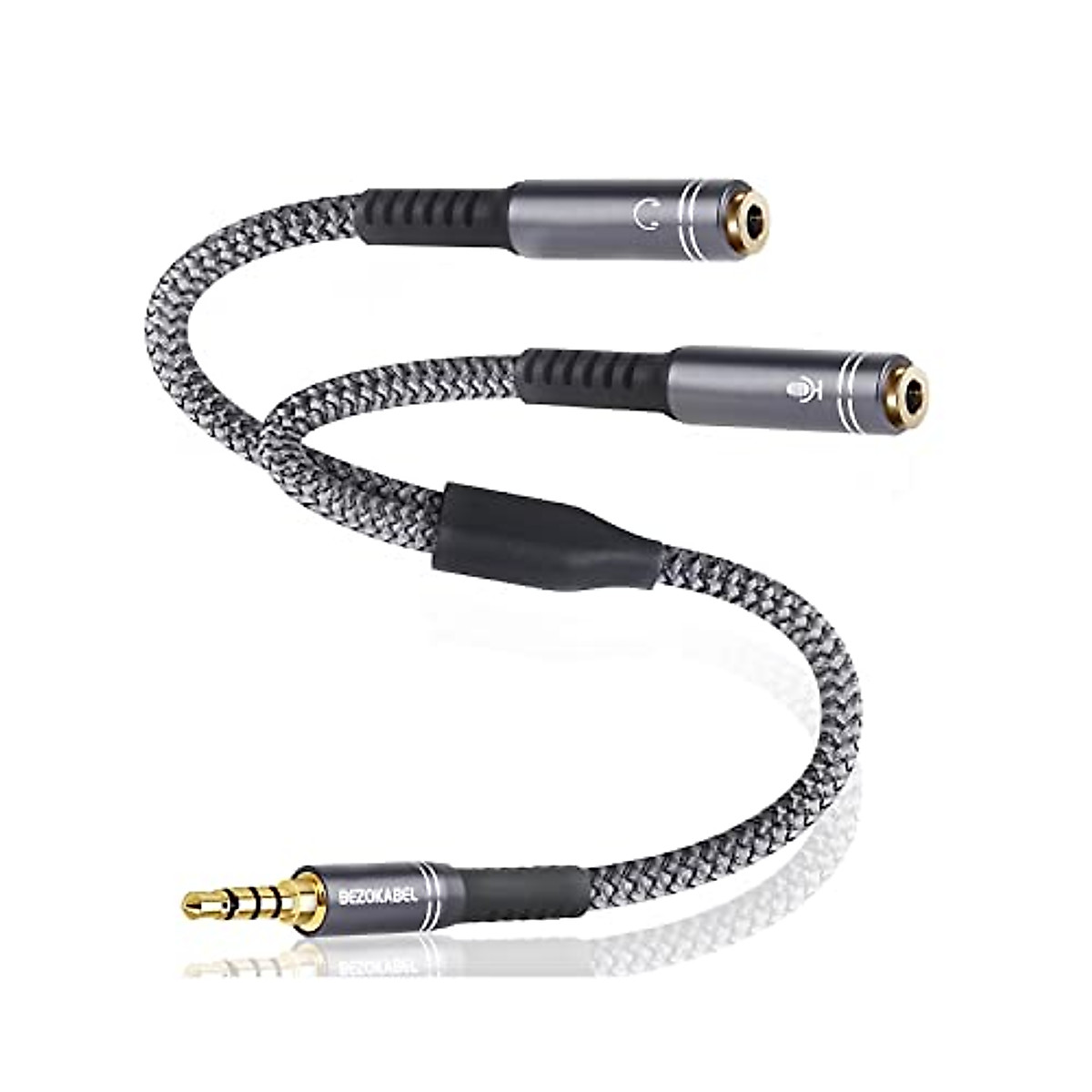 Audio Splitter, Headphone Splitter 3.5mm Nylon-Braided，BEZOKABLE Aux Splitter Male TRS to Dual Female 3.5 Audio Cable for Phone, PS4,PS5, Xbox One S,Nintendo Switch, Tablets and More - Slilver