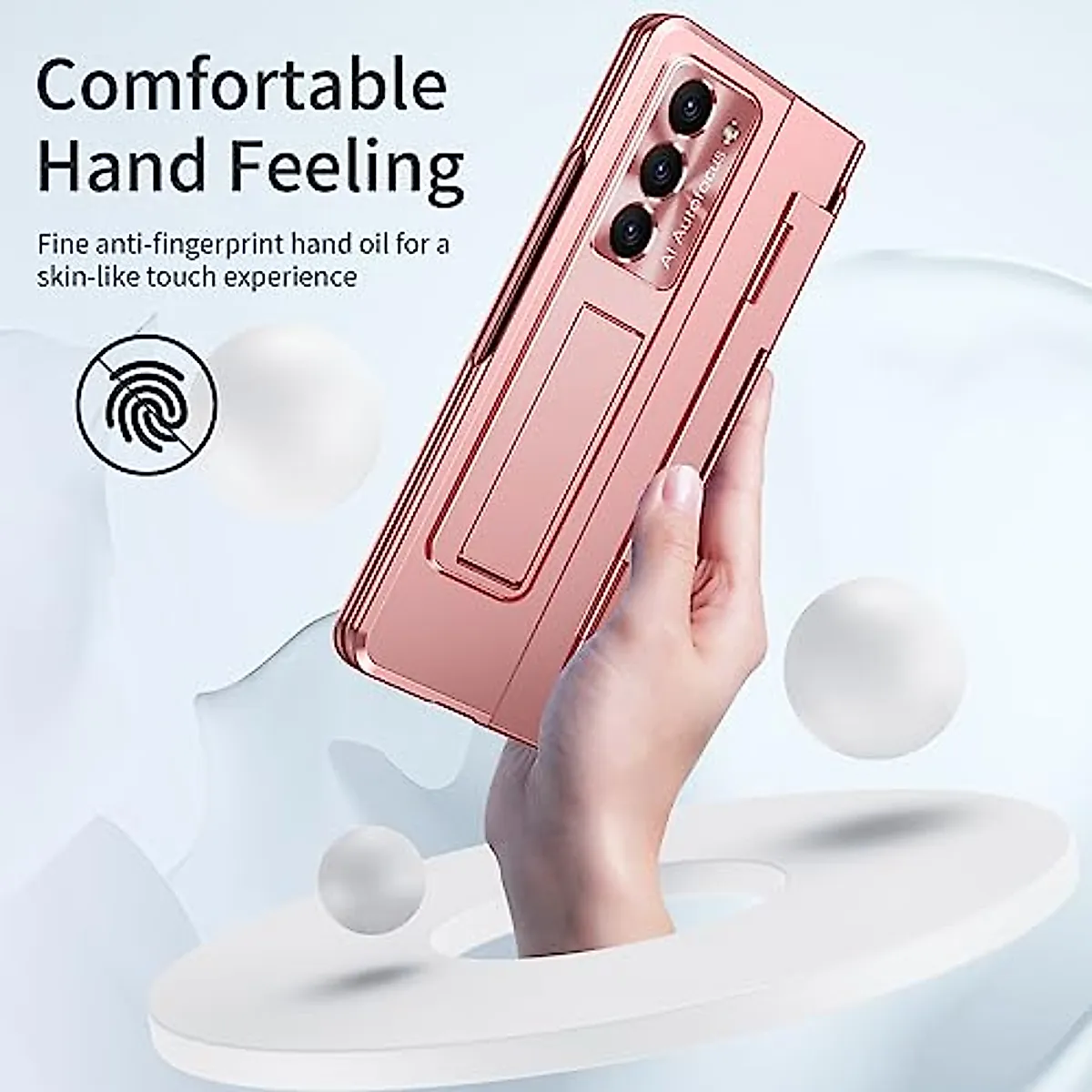 Breclar for Samsung Galaxy Z Fold 5 Case Hinge Coverage Protective Bulit-in Screen Protector Kickstand Plating PC All-Inclusive Cover for Z Fold 5 (Rose Gold)