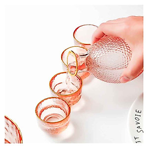 WYBW Japanese Sake Set Plum Wine Glass Fruit Jug Creative Amber Hammered Glass Jug Phnom Penh Glass Whiskey Cup Birthday Gift Party Decoration/Gilded 1Pot 2Cups