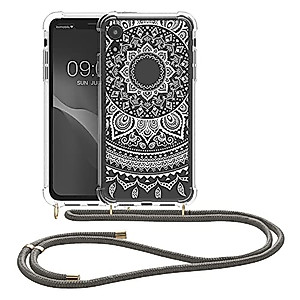 kwmobile Crossbody Case Compatible with Apple iPhone XR Case Strap - Indian Sun White/Transparent