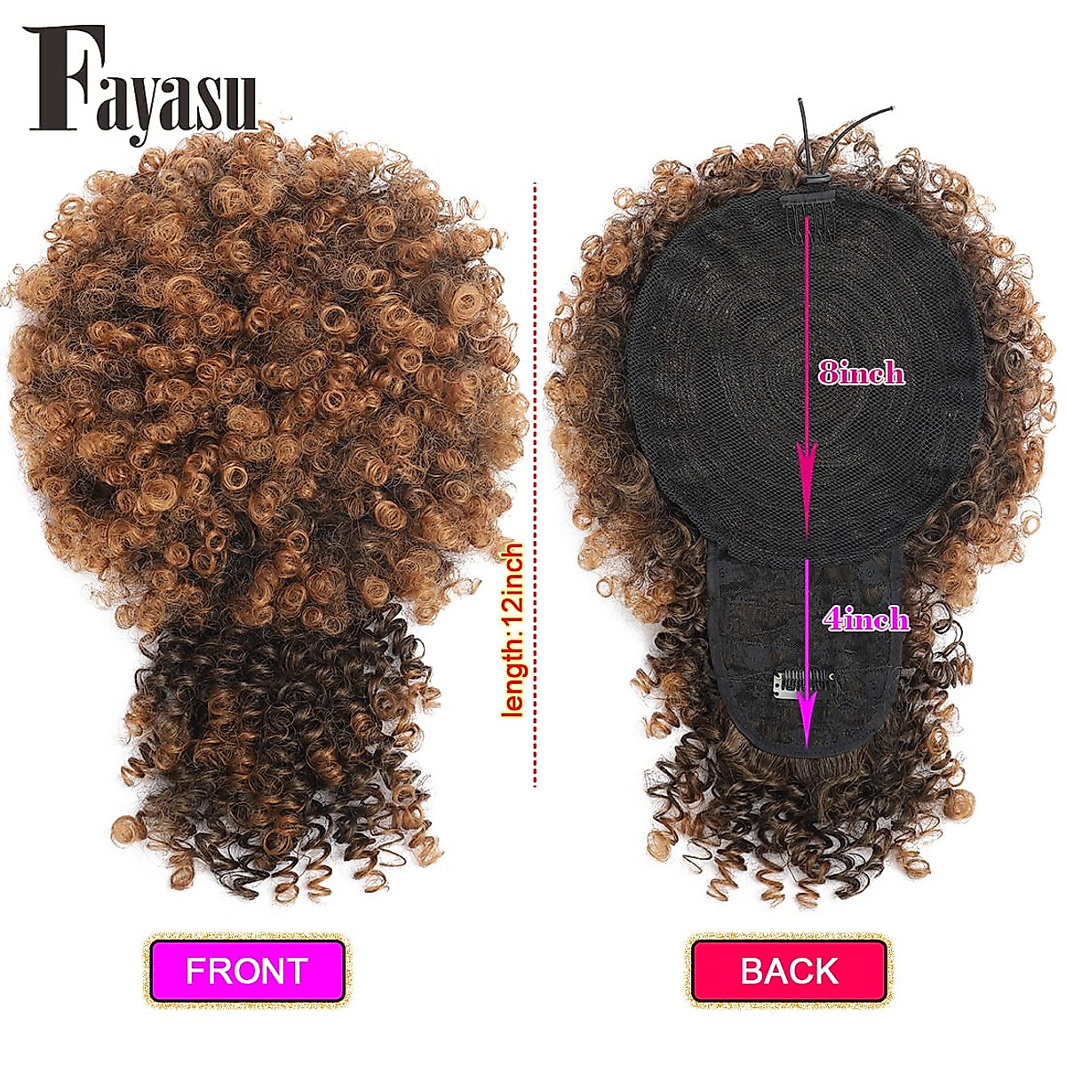Fayasu Afro Puff Drawstring Ponytail with Kinky Curly Hair Clip in Bangs Short Ponytail Extension Black Girl Updo Hairpieces for Black Women (T30)