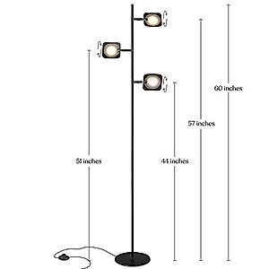 Brightech Tree Floor Lamp for Living Rooms & Offices, Dimmable Standing Lamp for Bedroom Reading, LED Spotlight Floor Lamp, Tall Lamp with Adjustable Panels for Minimal Space Use - Black