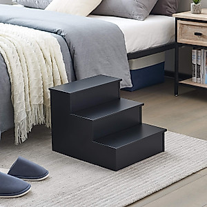 KB Designs - 3 Step Wood Step Stool for Adults or Kids, Dog Stairs, Black