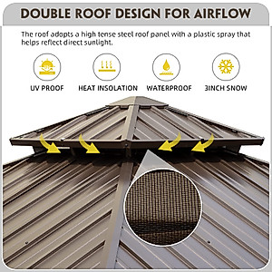 YOLENY 12' X 12' Hardtop Gazebo Galvanized Steel Outdoor Patio Gazebo Canopy Double Roof Pergolas Aluminum Frame with Netting and Curtains for Garden, Patio, Lawns, Parties