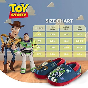 Disney Toy Story Slippers - Buzz Lightyear and Sheriff Woody Fuzzy PJ House Shoes - Boys Pajama Indoor Warm Slipper - Navy Blue/Red (size 7-8 Toddler)