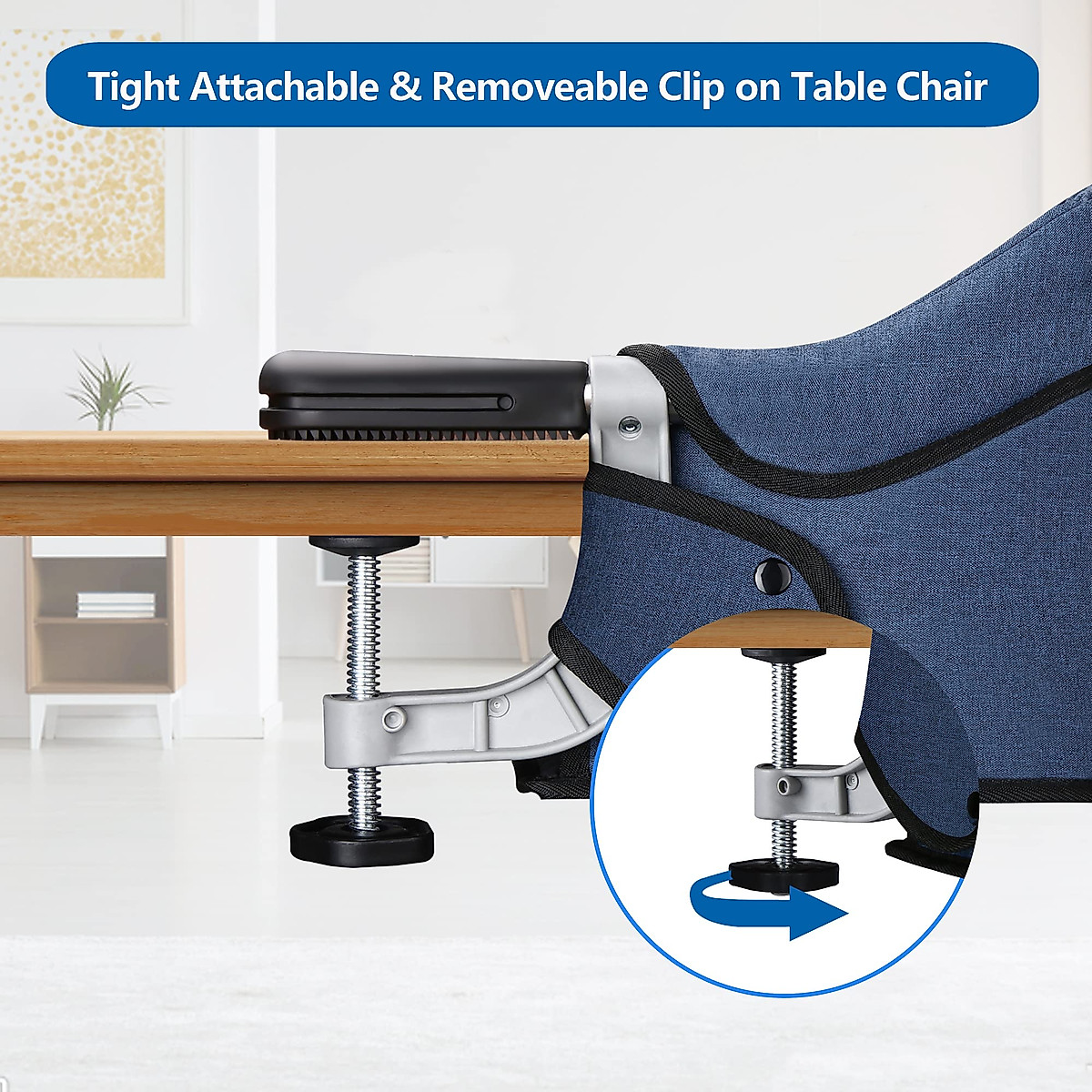Fast Table Chair Hook on High Chair Clip on Table Clamping Chair High Load Fold-Flat Storage Tight Fixing Feeding Seat Attach to Table Ideal Folding Chair for Travel (Navy)