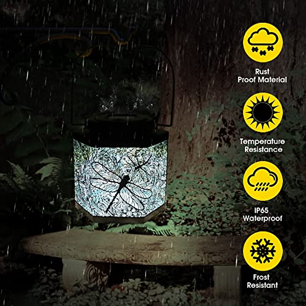 Solar Lantern Lights Outdoor Hanging Solar Powered Lanterns Decor Garden Waterproof LED Lights Solar Lanterns with Dragonfly Style Garden Solar Lanterns for Patio Yard Courtyard Porch Table