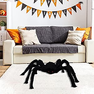 Spider Halloween Decorations Outdoor Indoor _ 27.56 Inches Halloween Simulation Skull Big Plush Spider Ornament Hairy Spider Décor for Indoor Outdoor Garden Yard Home Costumes Parties (C_1PCS)