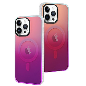 AIGOMARA Iridescent Case for iPhone 14 Pro Max Case [Compatible with Magsafe] [Fluorescent Iridescent] [1 Screen Protector] Shockproof Translucent Matte Protective Case 6.7 Inch 2022, Pink Purple