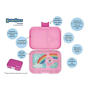 Yumbox Leakproof Bento Box Panino: 4-Compartment Kids & Adults Bento; Perfect for Sandwich Packed Lunch; Compact 8.5x6x1.8; Healthy Portions (Lulu Purple with Paris Themed Tray)