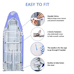SheeChung 14x42 Inch Over-The-Door Ironing Board Replacement Pad/Cover,100% Cotton Iron Board Cover and Heavy-Duty Extra Thick Pad,Resists Scorching and Staining,Snug fit Ironing Board Cover