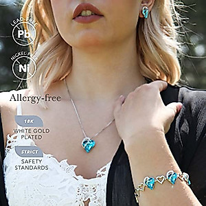 Leafael Infinity Love Heart Link Bracelets, December Birthstone Crystal Bracelet for Women, Silver Tone Jewelry Gifts for Her, Turquoise Aquamarine Blue, 7-inch Chain and 2-inch Extender