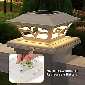 APONUO 4x4 Post Solar Lights 17 Lumens 1000mAh,Solar Post Cap Lights 2 Color Modes Fence Post Lights Solar Powered,Solar Post Lights Outdoor Waterproof for 4x4,6x6 Post Caps Wood,White,4 Pack