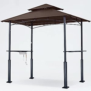 ABCCANOPY 8'x 5' Grill Gazebo Canopy - Outdoor BBQ Gazebo Shelter with LED Light, Patio Canopy Tent for Barbecue and Picnic (Brown)
