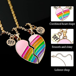 LEBOCADO 2 Pieces Rainbow Necklace, Half Heart BFF Friendship Necklaces Best Friends Forever Necklaces Pendant Gifts for Girls Women Couples