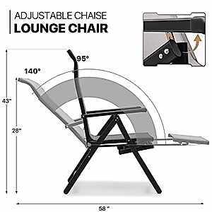 MoNiBloom 3 in 1 Lounge Chair Set of 2 Patio Folding Lawn Lounge Chairs Outdoor Lounge High Back Chair Camp Reclining Lounge Chair with Retractable Footrest for Poolside Backyard, 300lbs Capacity