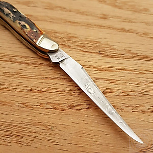 Toothpick Open Folding Pocket Knife Steel Clip Blade Stag Bone Handle Outdoor Survival Hunting Knife for Camping by Survival Steel