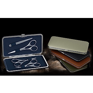 Suvorna Premium Beard & Mustache Scissors Set/Kit with Beard scissors for men - Grooming Scissors men/Facial Hair Scissors/Nose scissors - Eyebrow Scissors - Slant Tweezers (4 Pcs Blue)