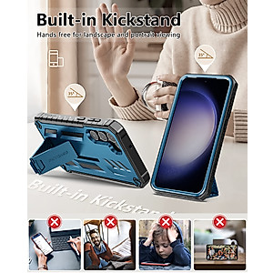 FNTCASE for Samsung-Galaxy S23+Plus Case: Dual Layer Protective Textured Cover & Rugged TPU Shell with Kickstand | Military Grade Drop Protection | Heavy Duty Cell Phone Protector(Blue)