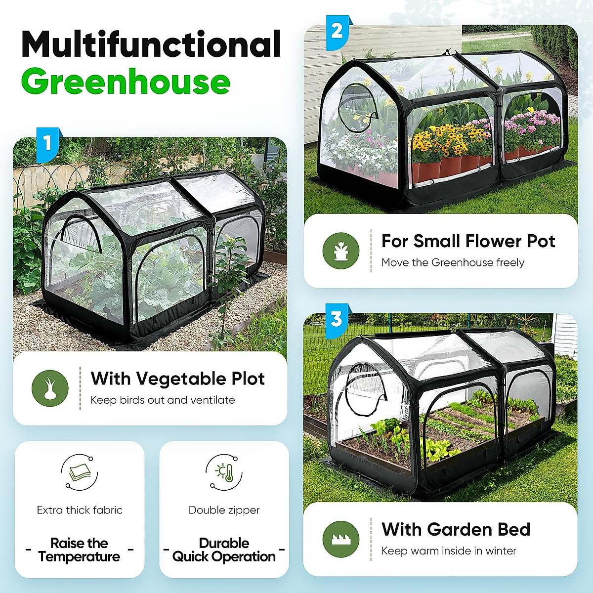 Quictent Greenhouse for Outdoors, Mini Quic-Setup Portable Flower Garden Plant Kit Outside, Heavy Duty Fiberglass Pop-up Frame and Durable Cover W/ Screen Window, 8.2x4.1x4.4 FT, Black