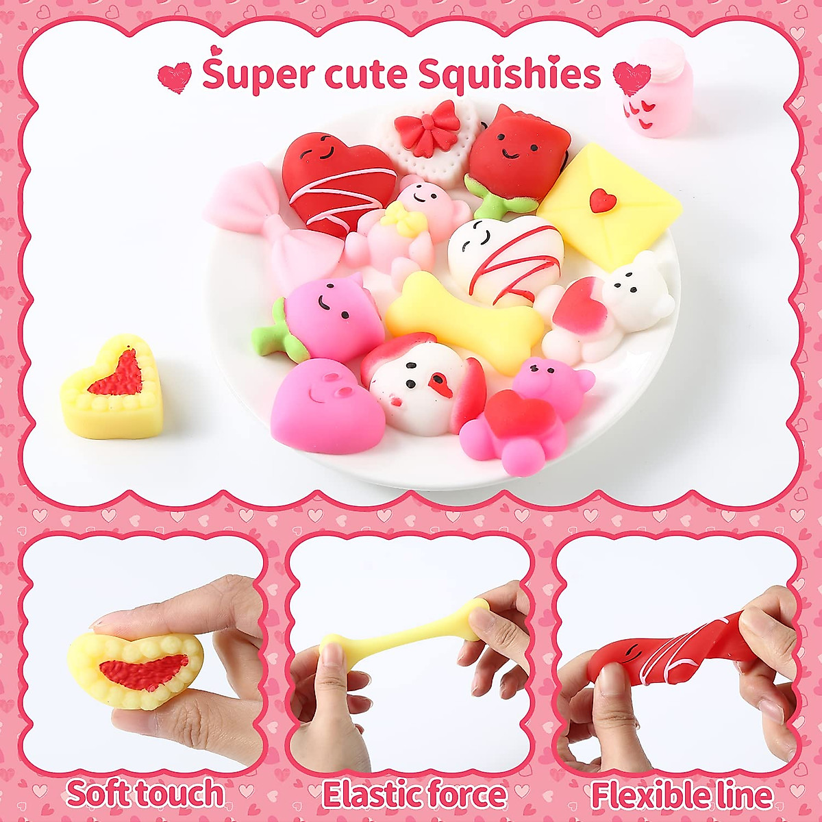 30Pack Valentines Cards for Kids with Mochi Squishy Toys, Squishy Squeeze Toy Bulk Valentines Day Gifts for Kids Classroom Exchange Small Toys for Kids Prizes Party Favors Goodie Bags Stuffers