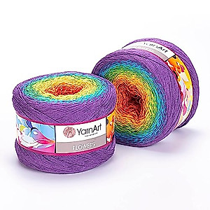 Yarn Art Flowers Yarn 55% Cotton 45% Acrylic 250gr 1094yds Multicolor Cotton Yarn Rainbow Crochet Yarn Spring Summer 2 Sport Yarn (277)