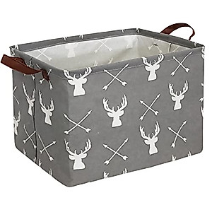 HIYAGON Baby Storage Basket Cute Toy Basket for Boys and Girls Kids Storage Bin Organizer Box Gift Basket Empty Rectangular Deer Room Decor for Home(Grey deers)