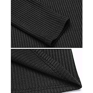 Tobrief Women's Henley Shirts Long Sleeve V Neck Ribbed Button Knit Sweater Solid Color Tops (M, Black)