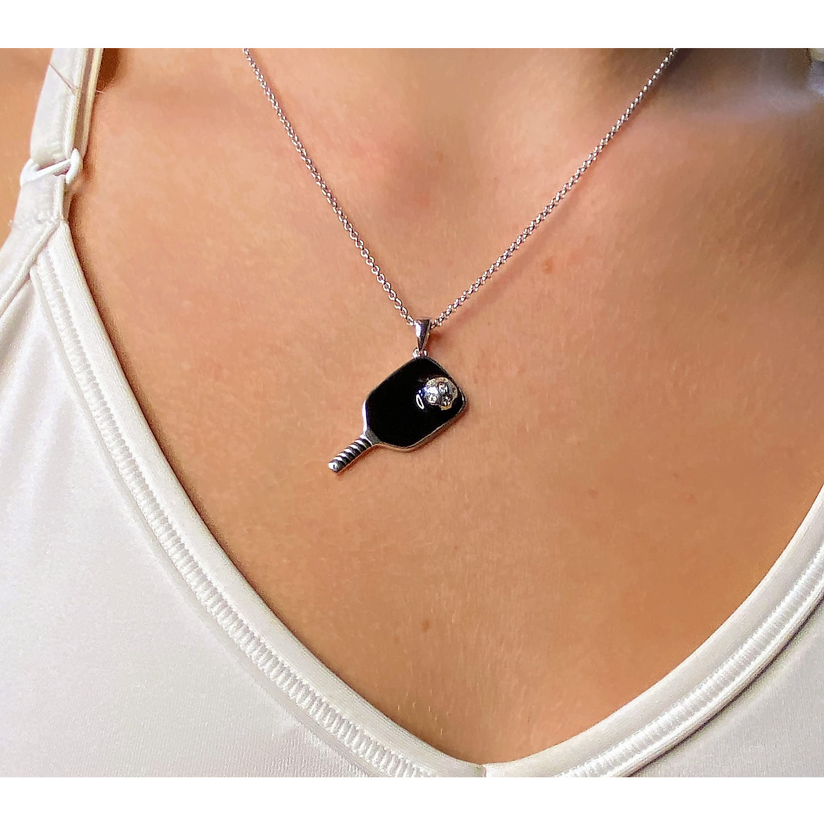 Hit Happy Sleek Pickleball Pendant Necklace (Black)