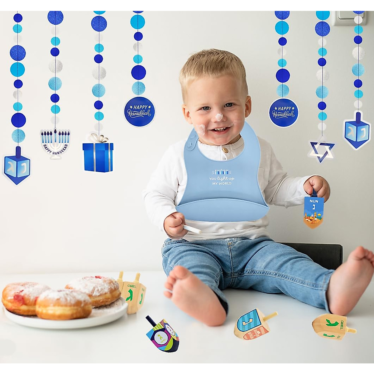 The Dreidel Company Hanukkah Baby Bib Silicone, Cute Baby Bibs for Babies & Toddlers, Unisex, Non Messy (You Light Up My World)