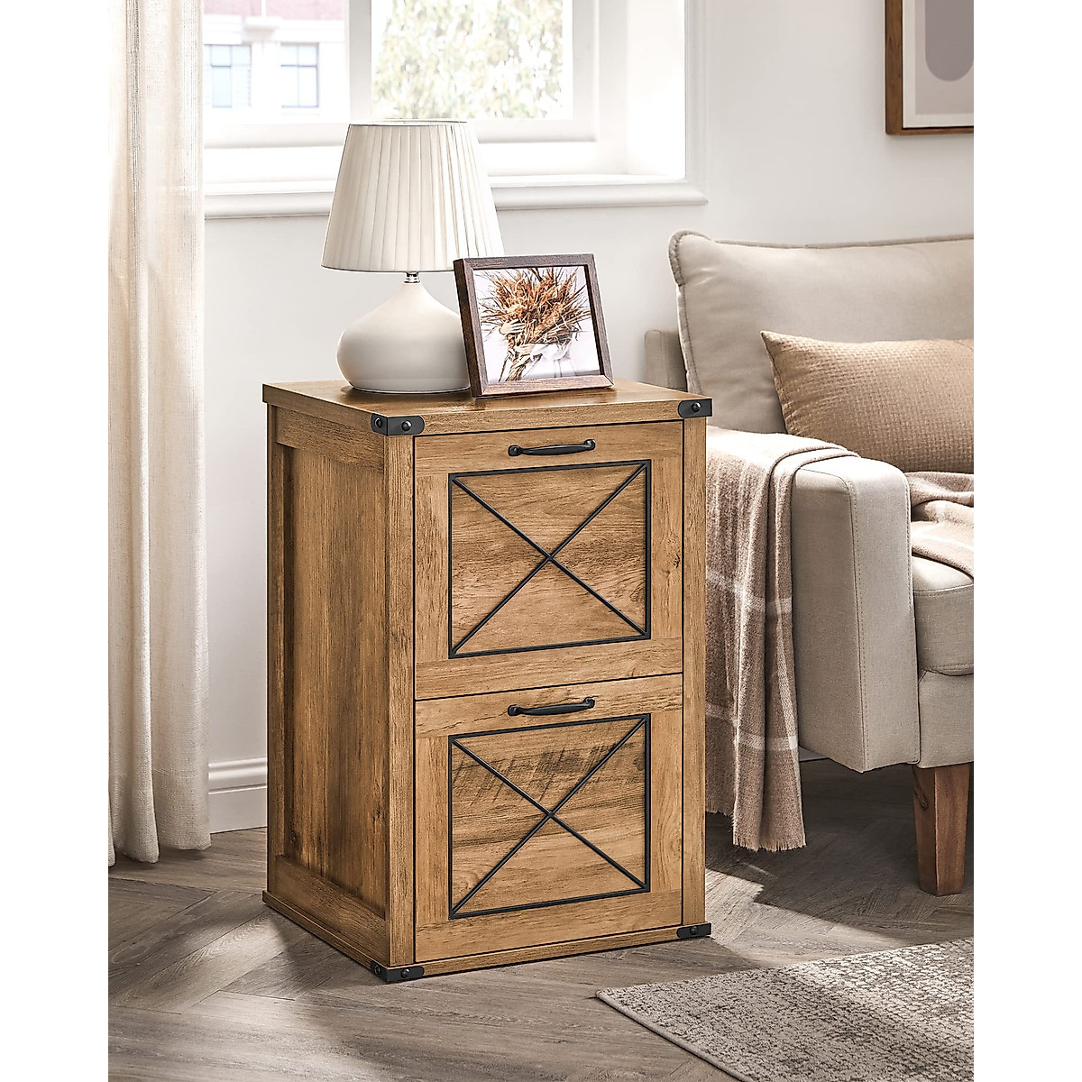 VASAGLE File Cabinet, Filing Cabinet with 2 Drawers, Printer Stand, Fit A4, Letter Size, Hanging File Folders, Modern Farmhouse Style, for Home Office, Study, Honey Brown UOFC048T41