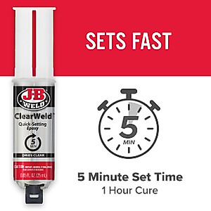J-B Weld ClearWeld 5 Minute Epoxy, Clear, Syringe, 2 Pack, 50112-2