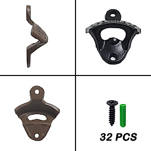 Luwanburg 8PCS Cast Iron Beer Bottle Opener Wall Mounted Bottle Cap Opener Open Here Black and Brown