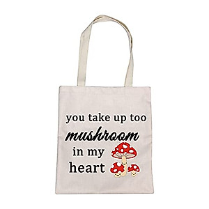 MBMSO Mushroom Canvas Tote Bag You Take up Too Mushroom in My Heart Mushroom Lovers Gifts Shopping Bag Fungi Pun Gifts (Mushroom in my heart TB)